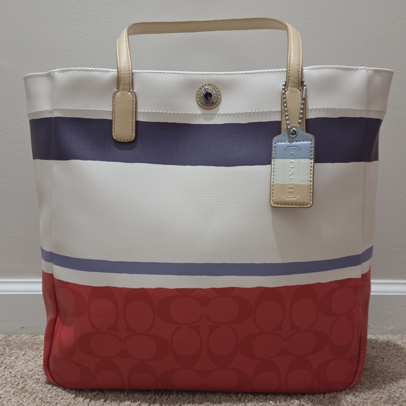 Coach | Bags | Coach Legacy Colorblock Stripe Tote Tri Color Hang Tag ...